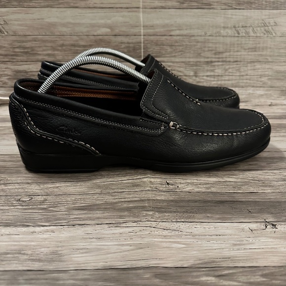 Clarks | Shoes | Clarks Mens Driving Loafers Pebbled Black Leather Slip ...